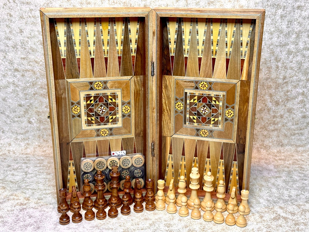 Handmade Backgammon Set and Chess Board With Inlaid Checkers From ...