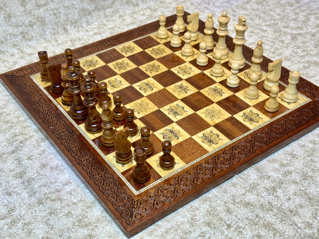 Handmade Walnut Chess Board With Pieces Set - Lebanese Design From ...