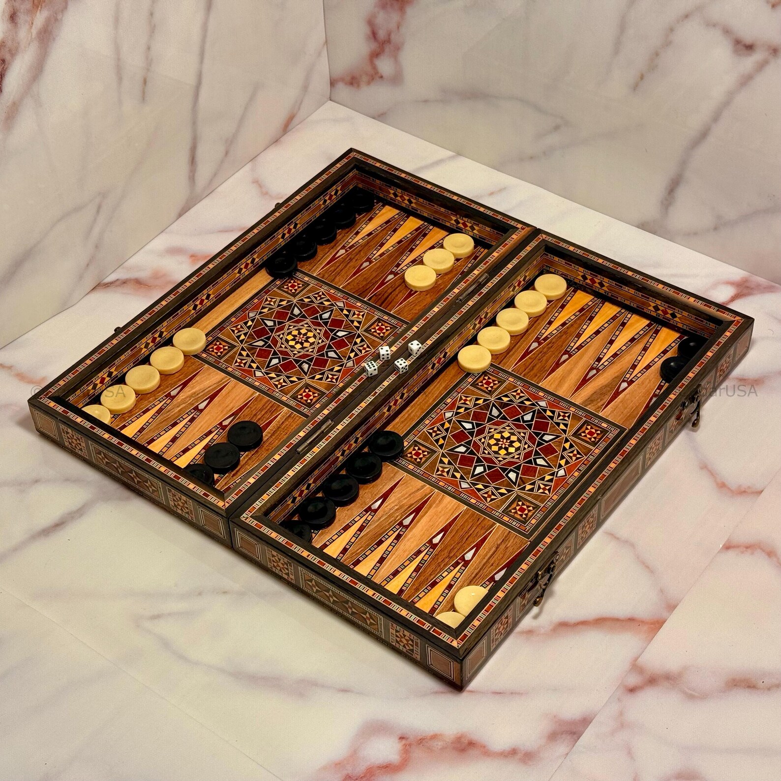 Lebanese Handmade Backgammon Chess Set: Vintage Design, Personalizable ...