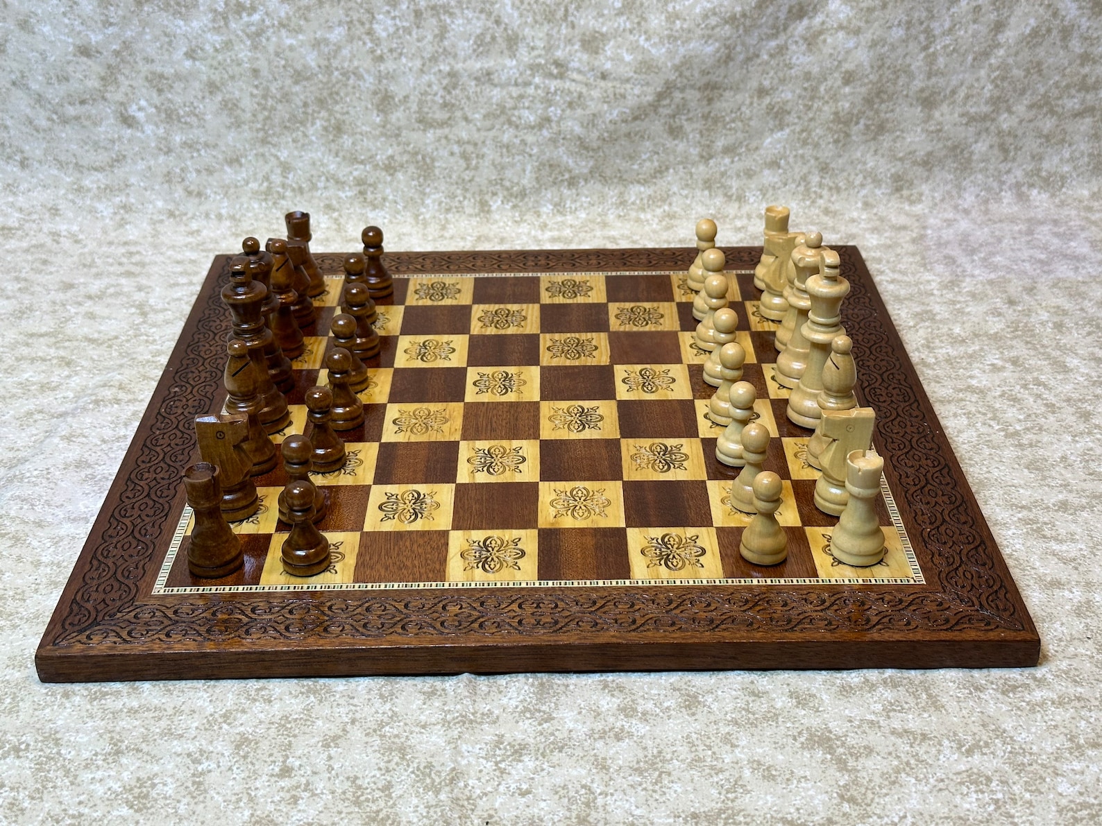 Handmade Walnut Chess Board With Pieces Set - Lebanese Design From ...