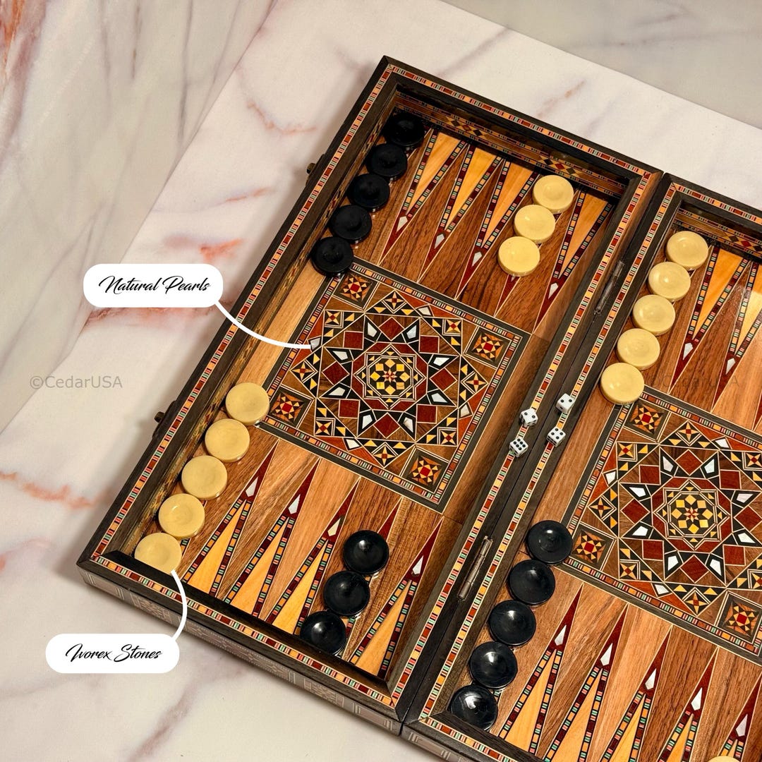 Lebanese Handmade Backgammon Chess Set: Vintage Design, Personalizable ...
