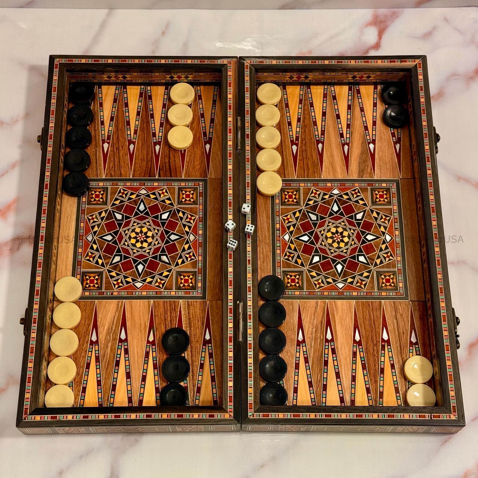 Lebanese Handmade Backgammon Chess Set: Vintage Design, Personalizable ...