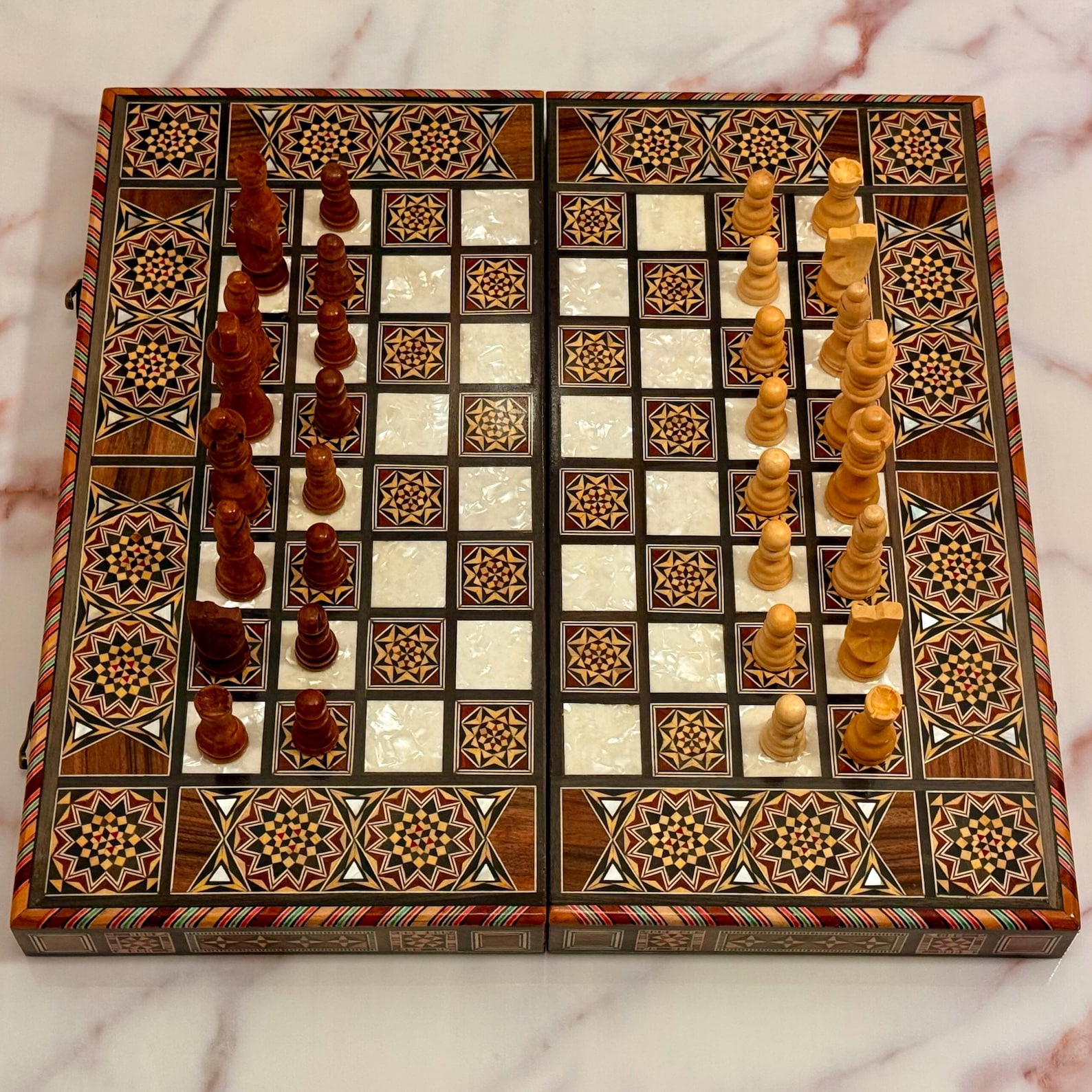 Lebanese Handmade Backgammon Chess Set: Vintage Design, Personalizable ...
