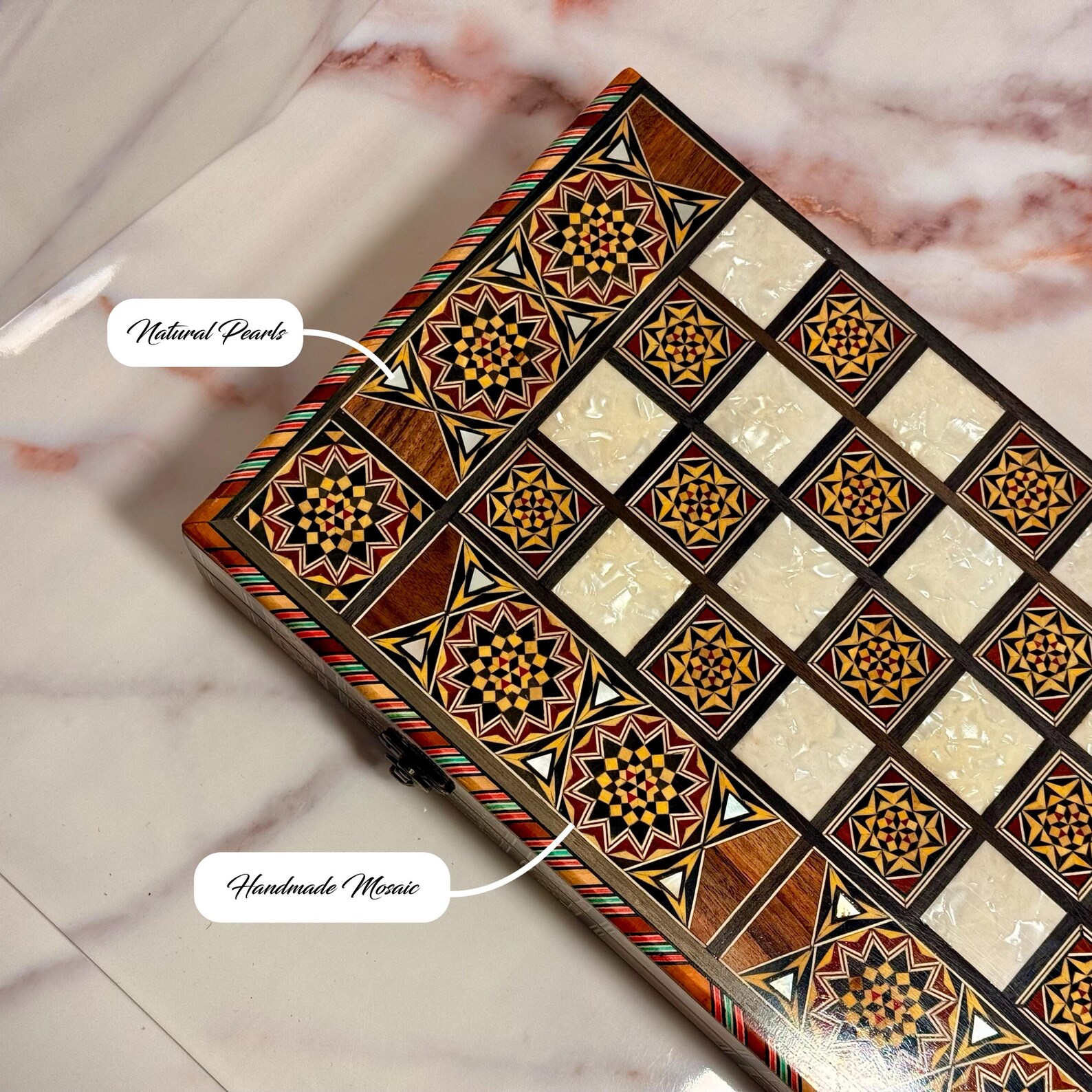 Lebanese Handmade Backgammon Chess Set: Vintage Design, Personalizable ...