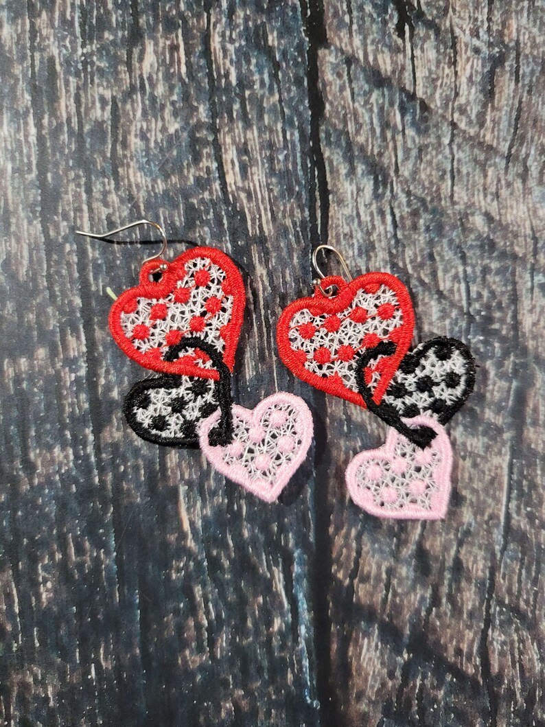 Heart Standing Lace Earring Digital Design File for Embroidery - Etsy