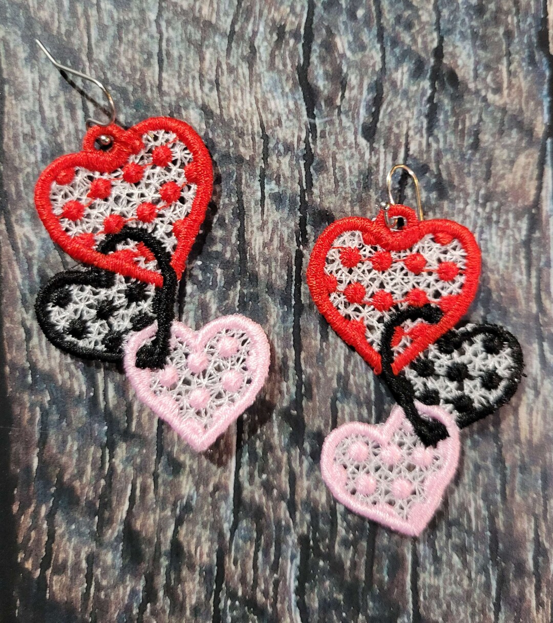 Heart Standing Lace Earring Digital Design File for Embroidery - Etsy
