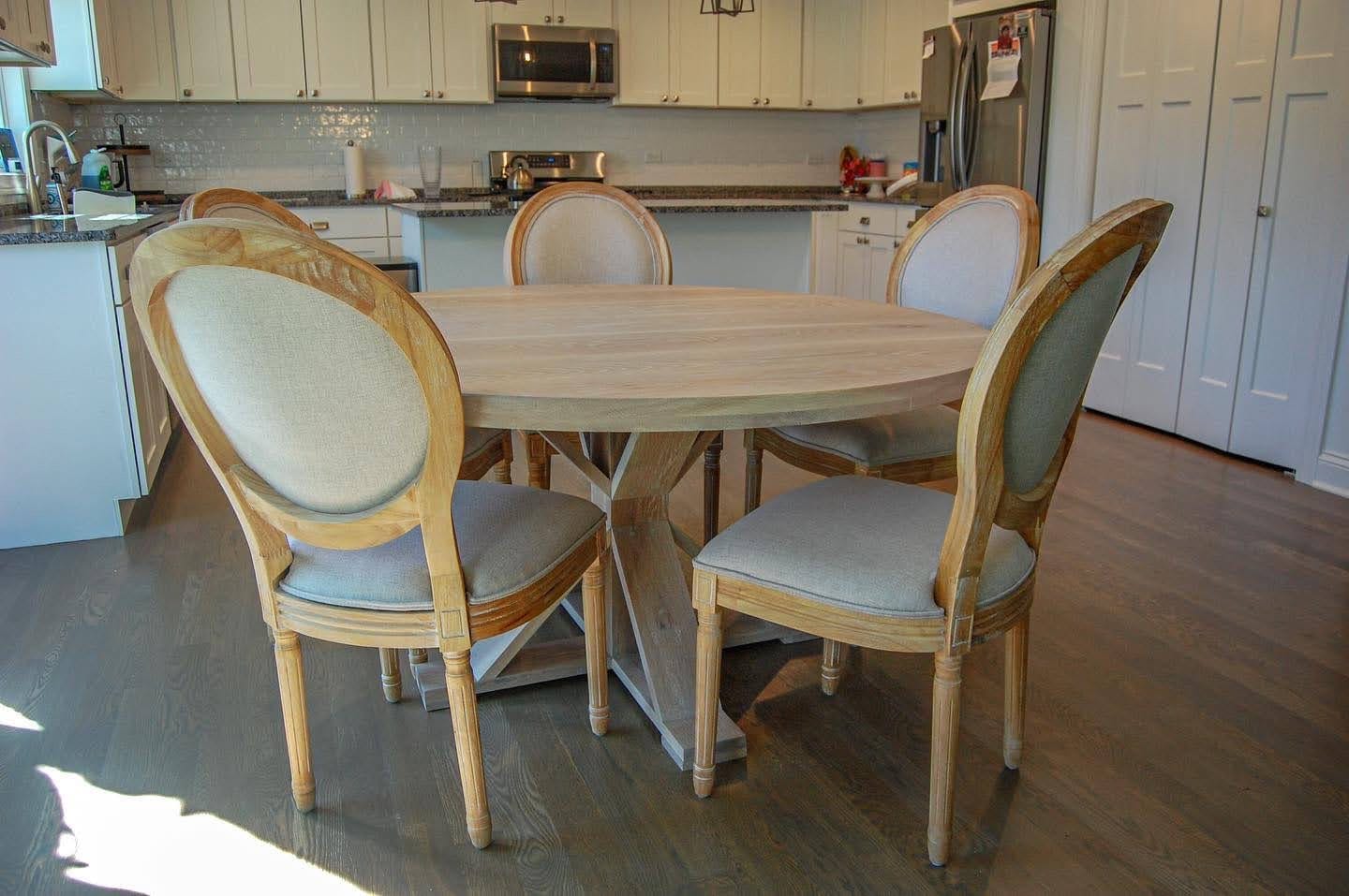 Oak Round Dining Table, Trestle Base, Solid Oak - Etsy