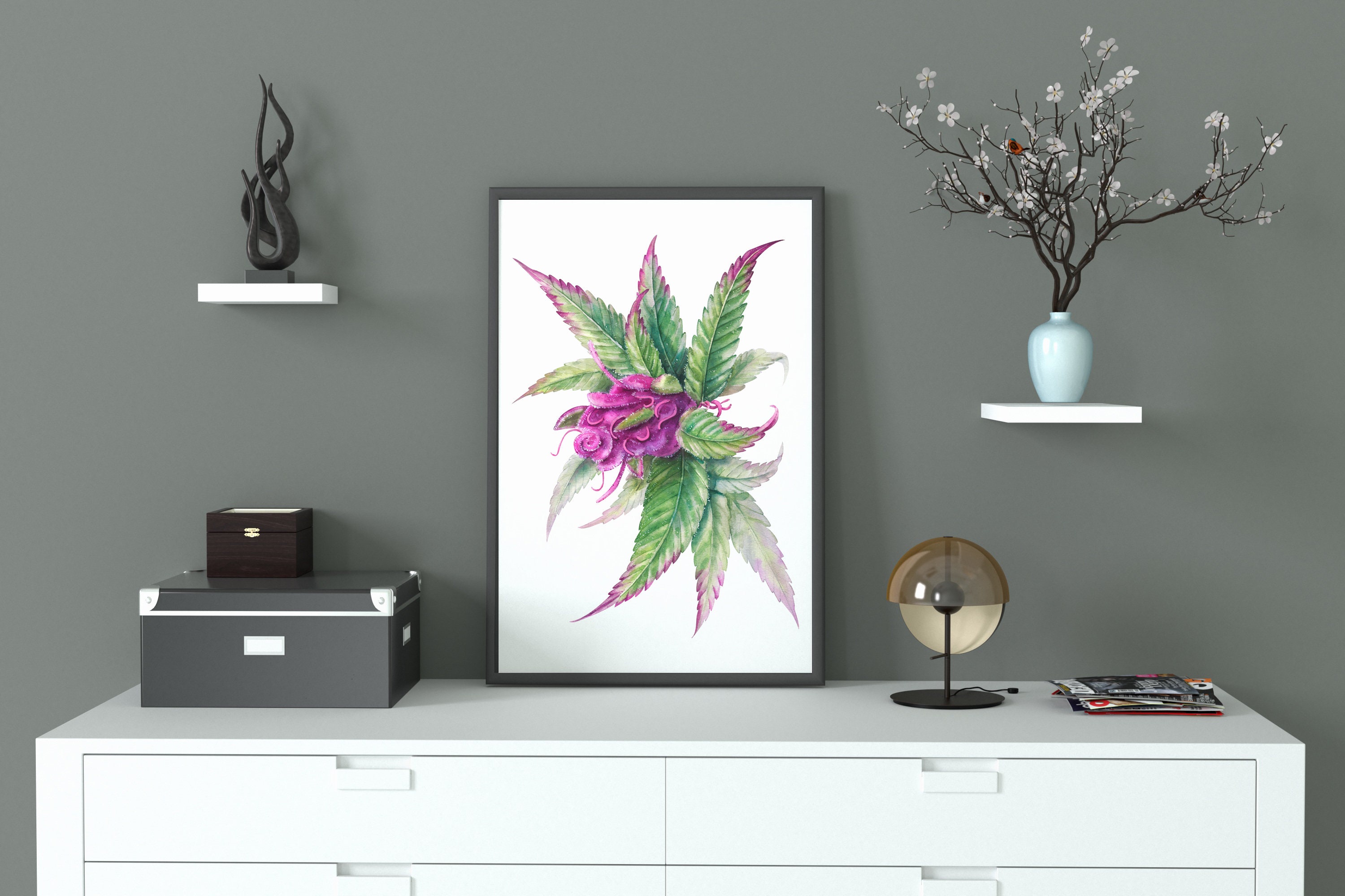 DIGITAL Cannabis Print, Cannabis Poster, Cannabis Watercolor, Cannabis ...