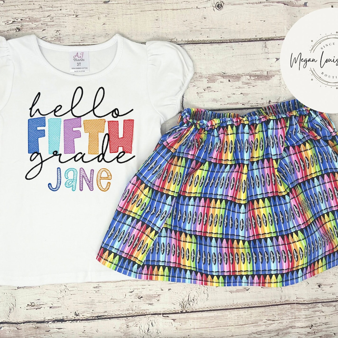 Fifth Grade Outfit, Back to School Outfit, Crayon Design, Embroidered ...