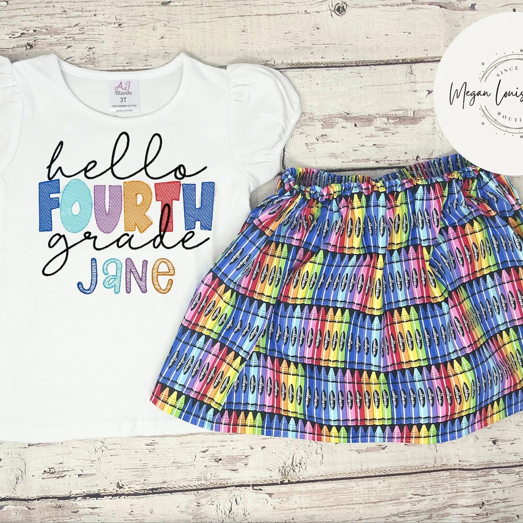 Fourth Grade Outfit, Back to School Outfit, Crayon Design, Embroidered ...
