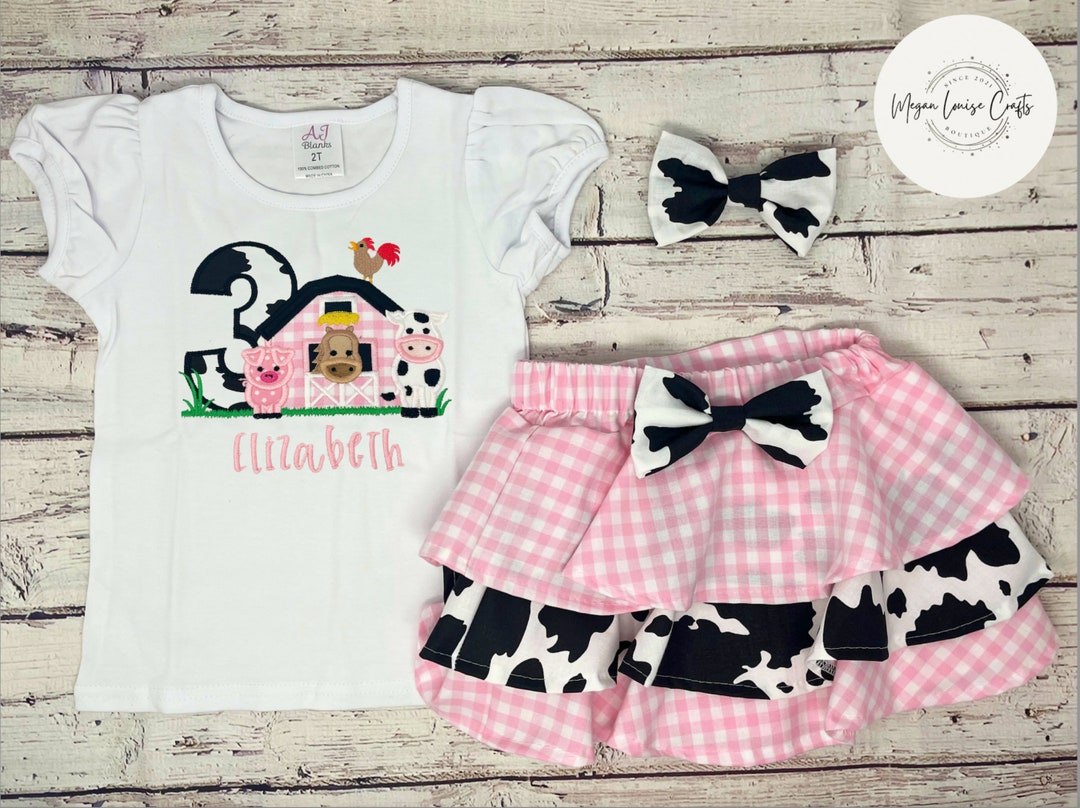 Farm Birthday Outfit Girls Barnyard Birthday Outfit Cow - Etsy