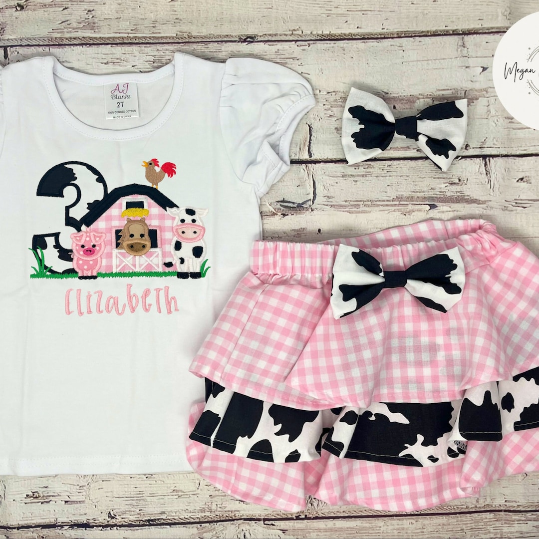 Farm Birthday Outfit, Girls Barnyard Birthday Outfit, Cow Birthday ...
