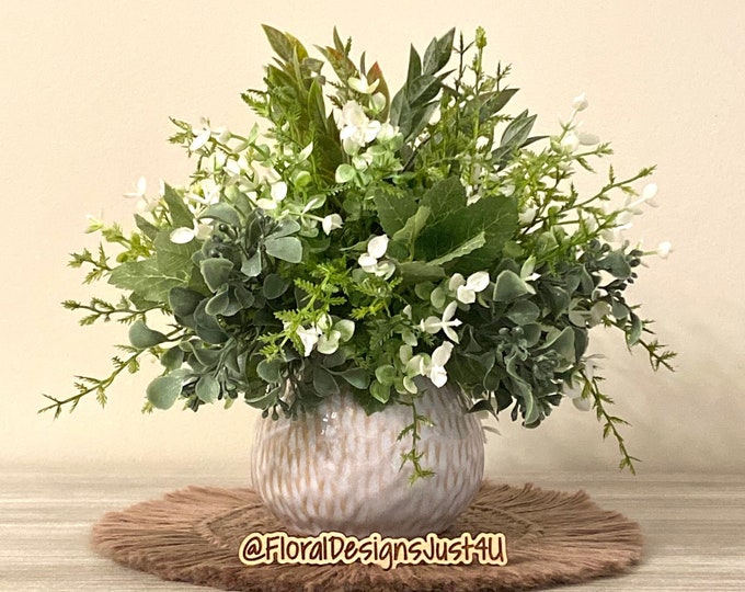 Farmhouse Greenery Centerpiece, Small Greenery Arrangement, Table Decor ...