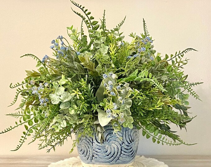 Farmhouse Greenery Arrangement, Artificial Planter, Rustic Greenery ...