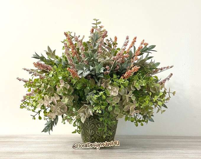 Farmhouse Greenery Arrangement, Small Greenery Planter, Modern Rustic ...