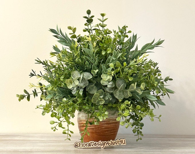Modern Rustic Greenery Arrangement, Faux Plant Arrangement, Farmhouse ...