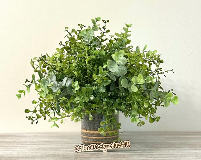Farmhouse Greenery Arrangement, Small Greenery Planter, Modern Rustic ...