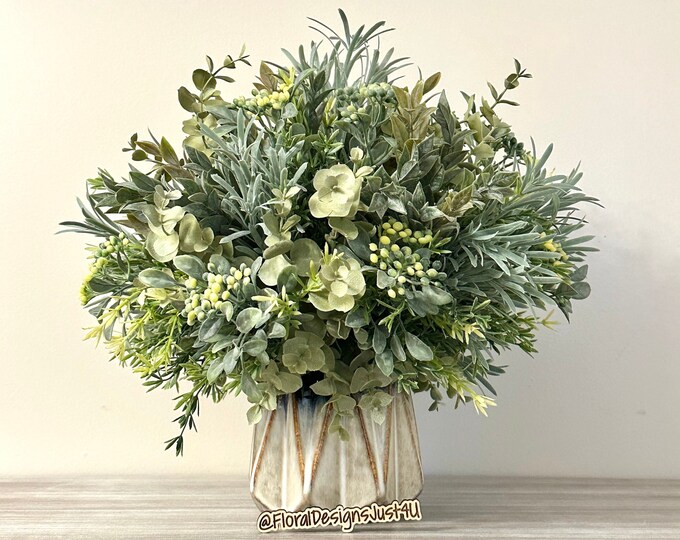 Farmhouse Greenery Centerpiece, Modern Farmhouse Arrangement, Unique ...