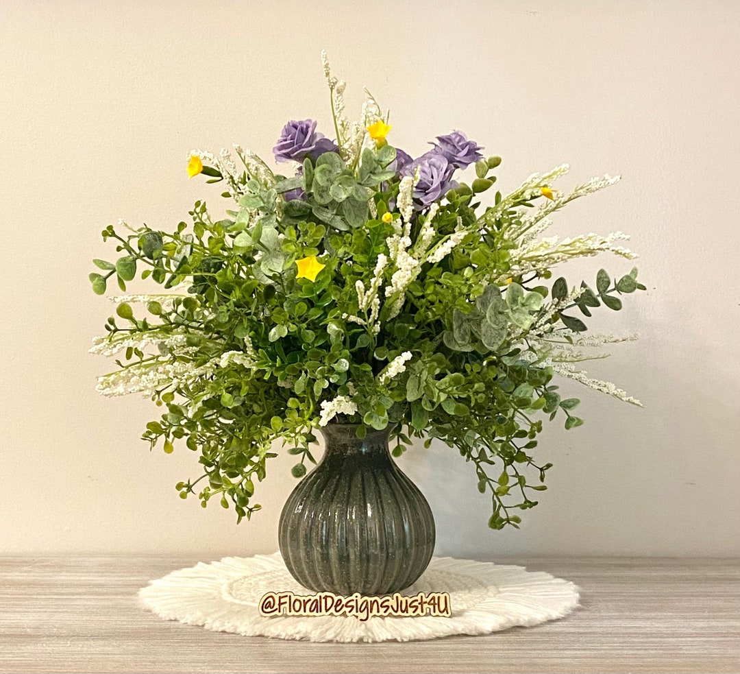 Modern Farmhouse Floral Greenery Arrangement, Small Floral Arrangement ...