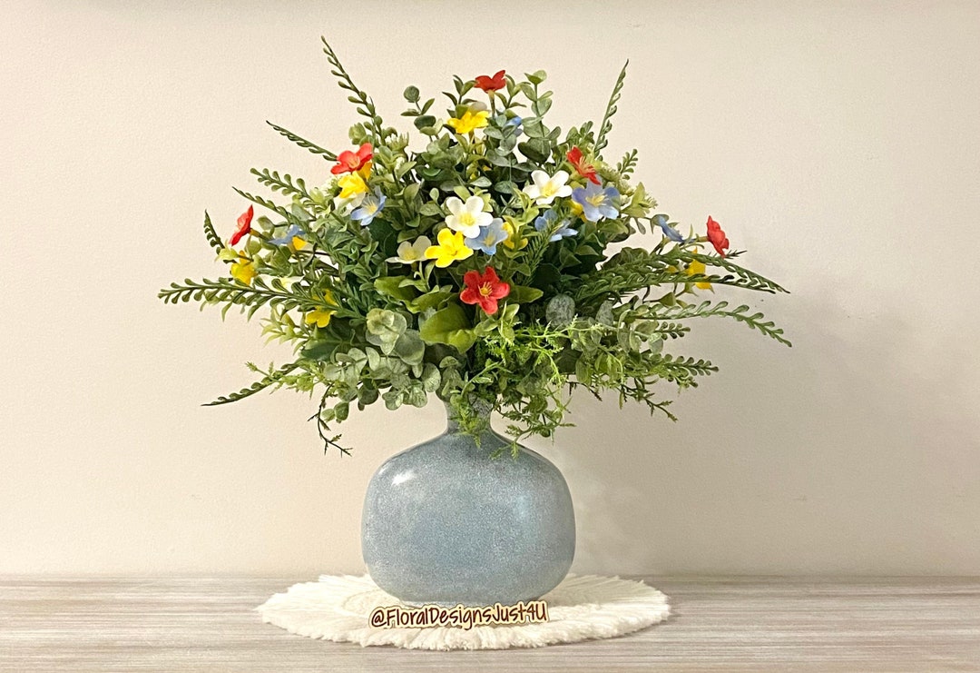 Farmhouse Greenery Arrangement, Greenery Centerpiece, Floral ...