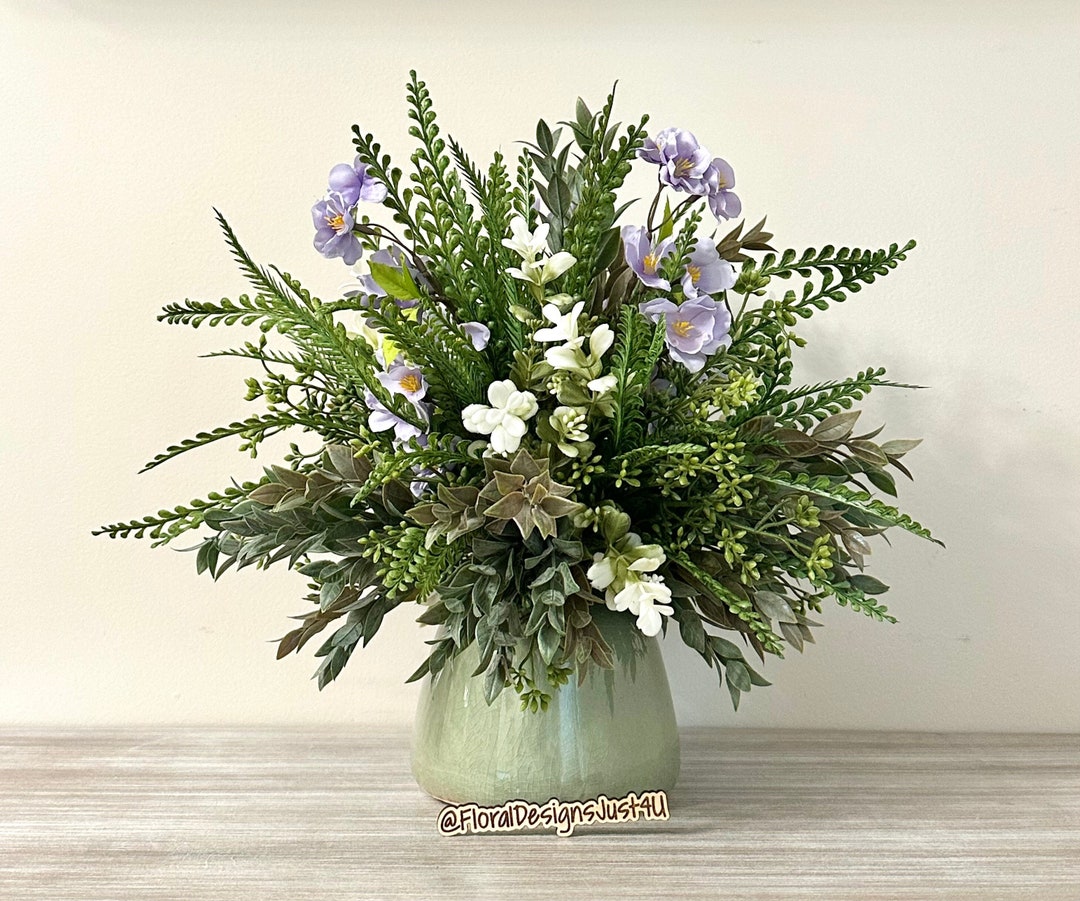 Modern Farmhouse Greenery Floral Arrangement, Greenery Arrangement ...