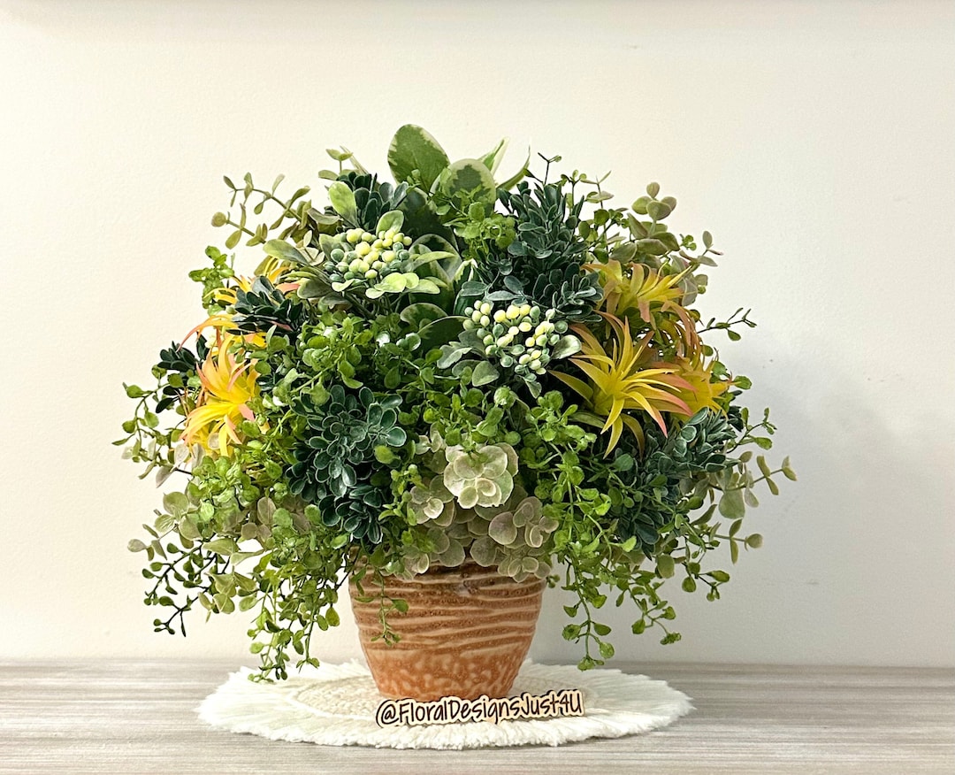 Modern Rustic Greenery Arrangement, Farmhouse Greenery Centerpiece ...