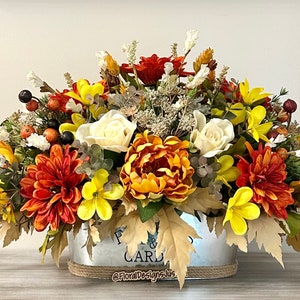 Large Fall Farmhouse Centerpiece Autumn Flower Arrangement - Etsy