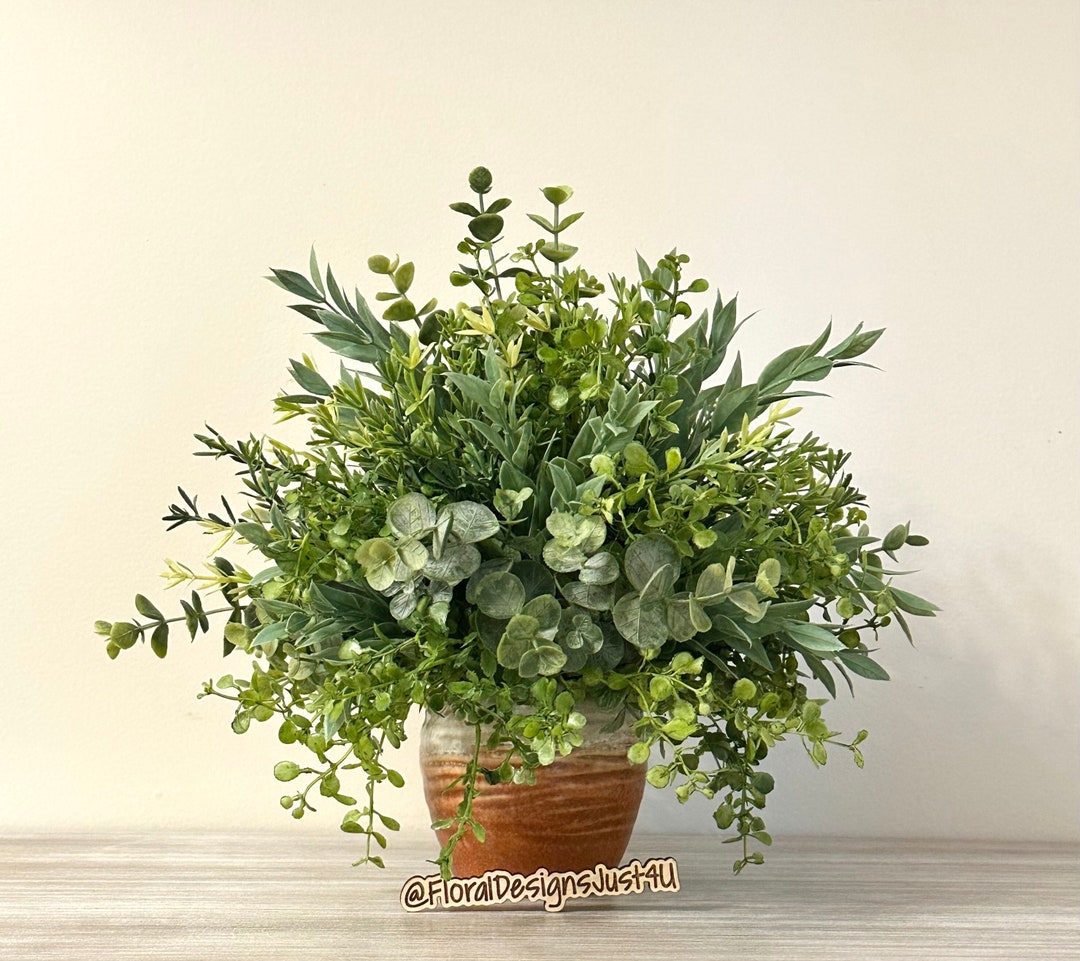 Modern Rustic Greenery Arrangement, Faux Plant Arrangement, Farmhouse ...