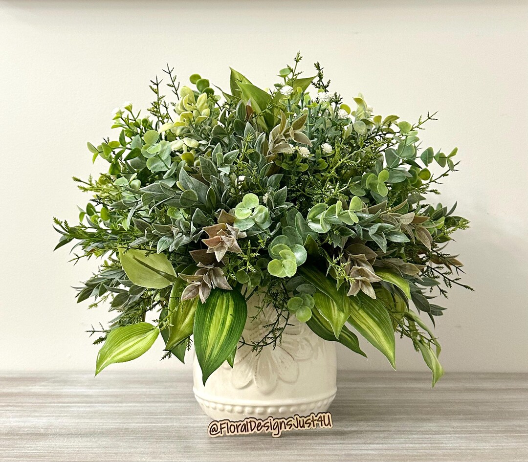 Farmhouse Greenery Centerpiece, Fake Greenery Plant Arrangement, Unique ...