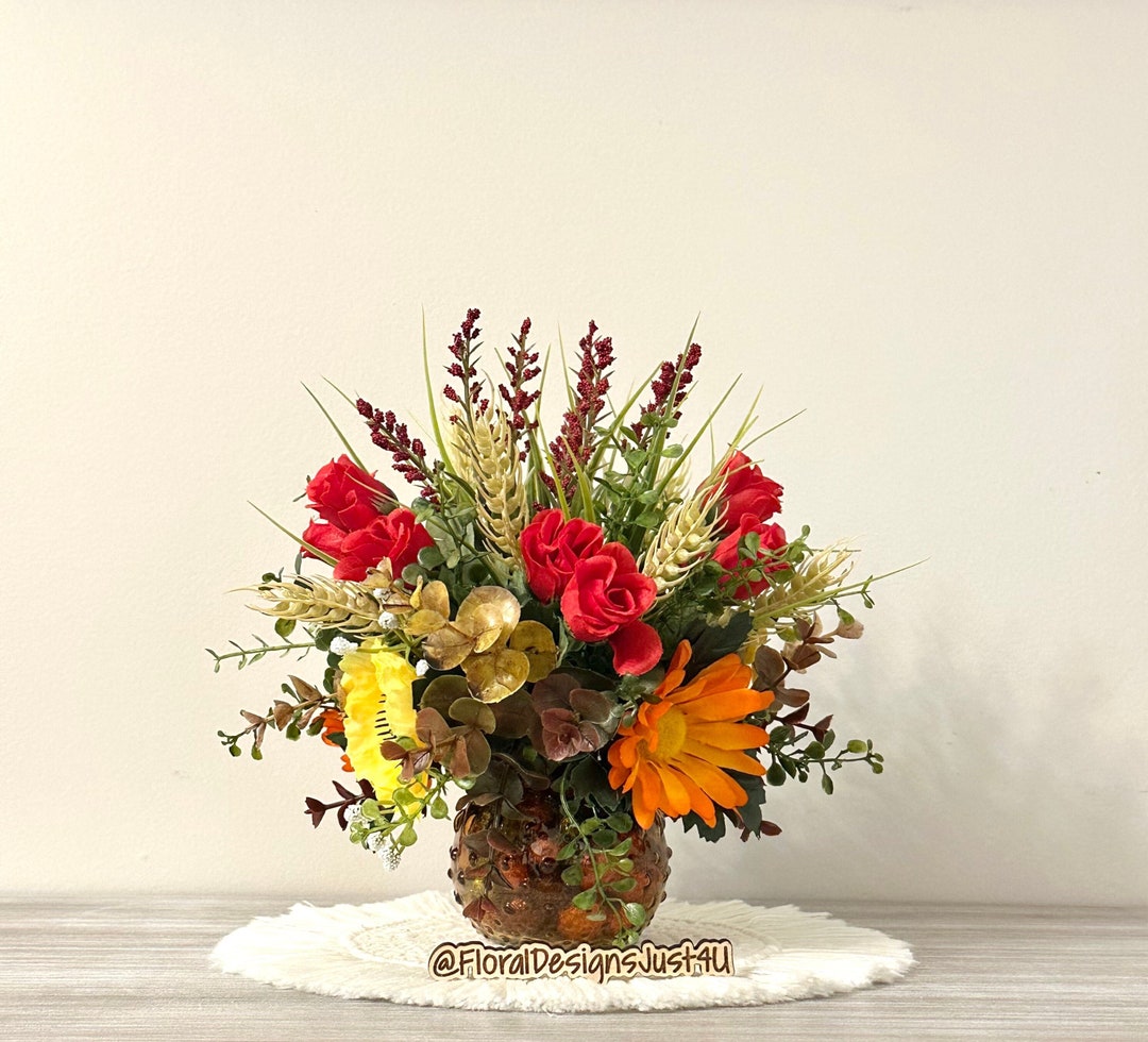 Fall Flower Arrangement, Small Space Autumn Centerpiece, Small Modern ...