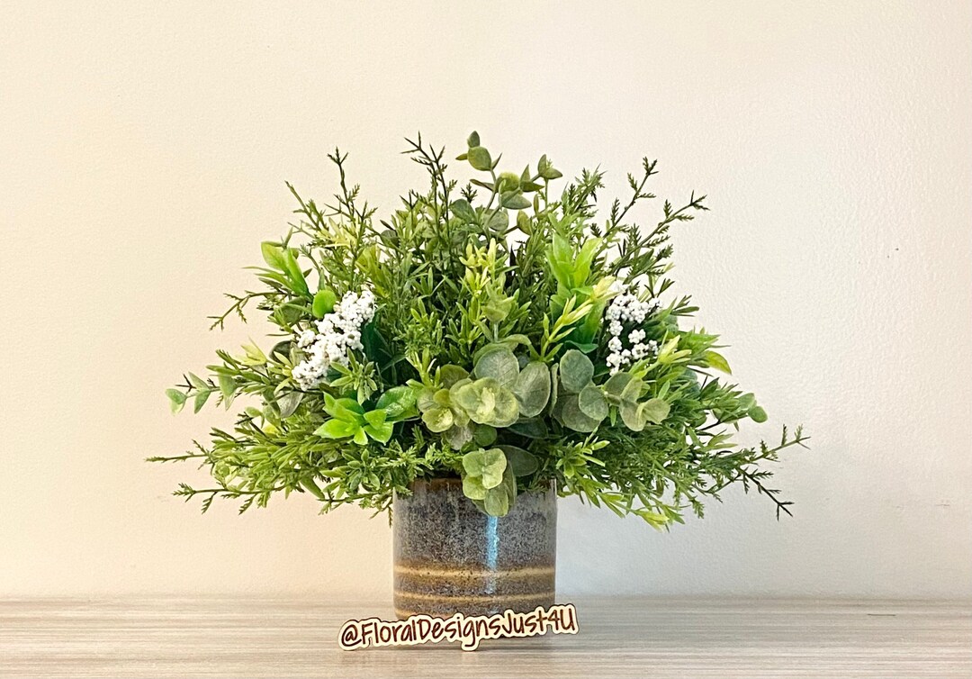 Farmhouse Greenery Arrangement, Small Greenery Planter, Modern Rustic ...