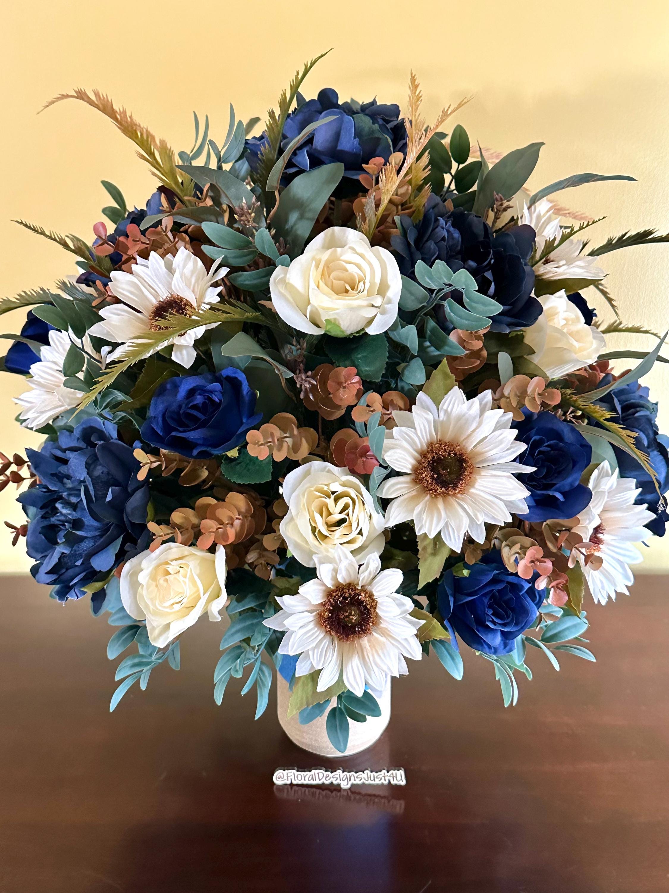 Navy Blue Floral Arrangement: Modern Farmhouse Centerpiece - Etsy