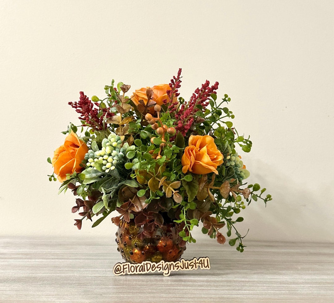 Fall Floral Arrangement, Small Autumn Centerpiece, Small Autumn ...
