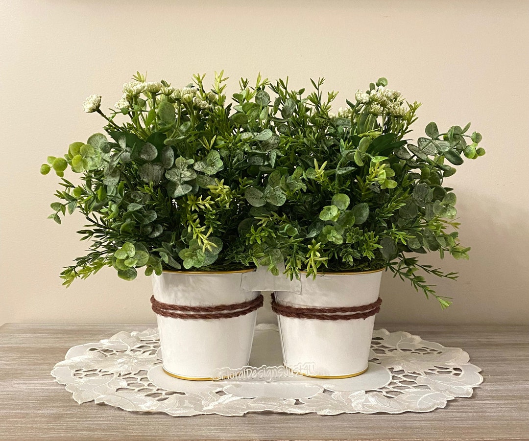 Farmhouse Eucalyptus Planter, Farmhouse Greenery Centerpiece, Greenery ...