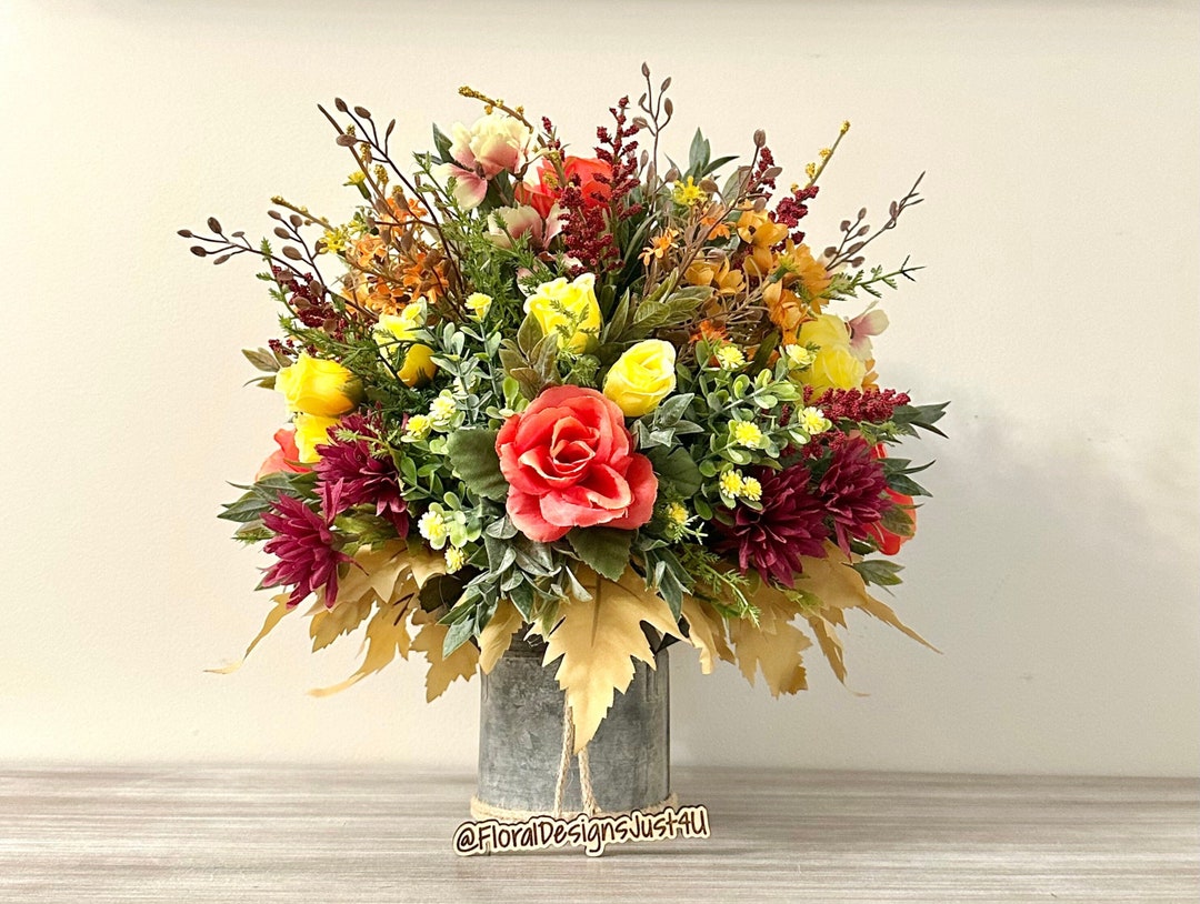 Fall Rustic Flower Arrangement, Fall Farmhouse Centerpiece, Fall Decor ...