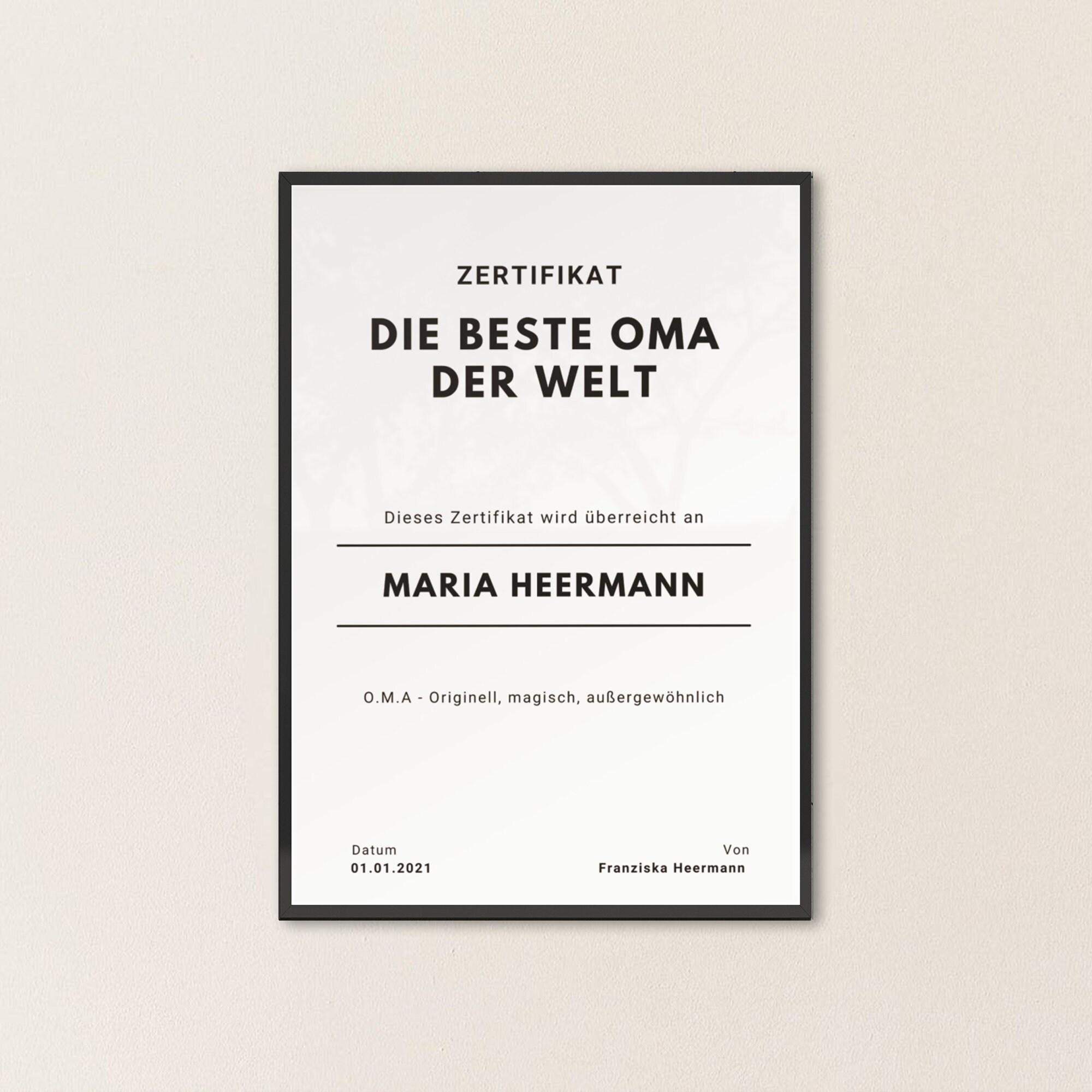 Personalisiertes Oma Poster, Großmutter Geschenk, Beste Oma Zertifikat ...