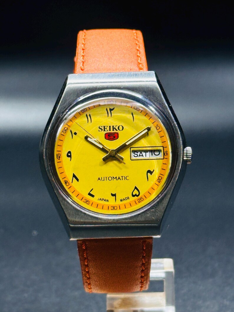 Vintage Seiko 5 Automatic Men's Watch: Urdu Yellow Dial, Stainless ...