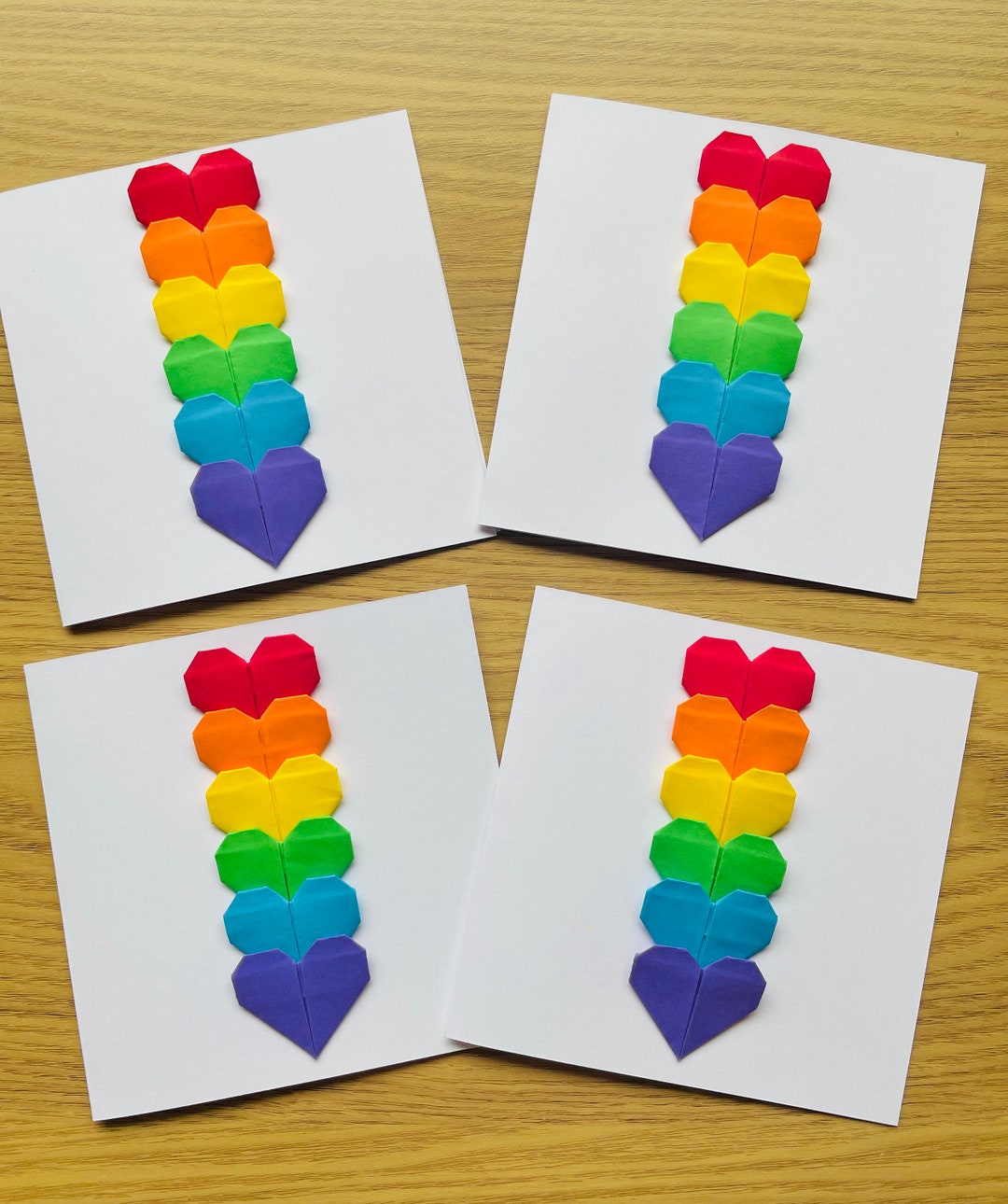 Rainbow Origami Heart Cards Pack of 4 - Etsy