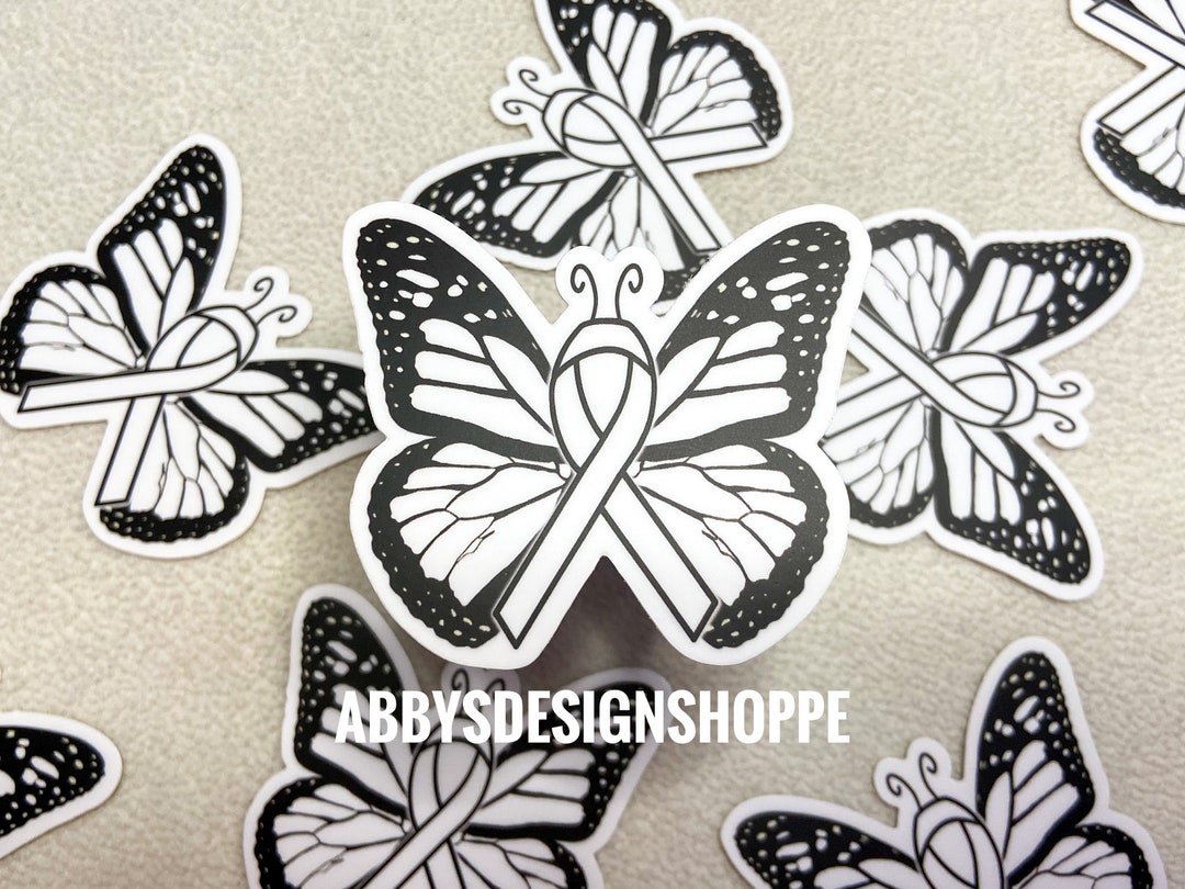White Lung Cancer Ribbon Sticker, Butterfly Cancer Ribbon, Lung Cancer ...