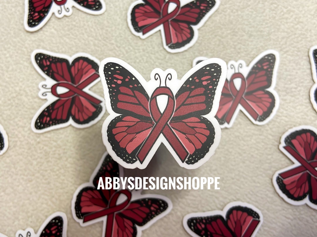 Mini Burgundy Cancer Ribbon Butterfly, Cancer Awareness, Multiple ...