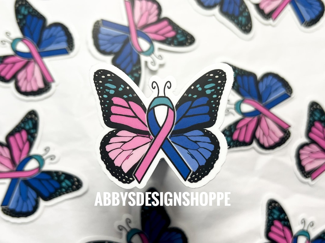 Thyroid Cancer Ribbon Butterfly Mini Sticker, Thyroid Cancer Awareness ...