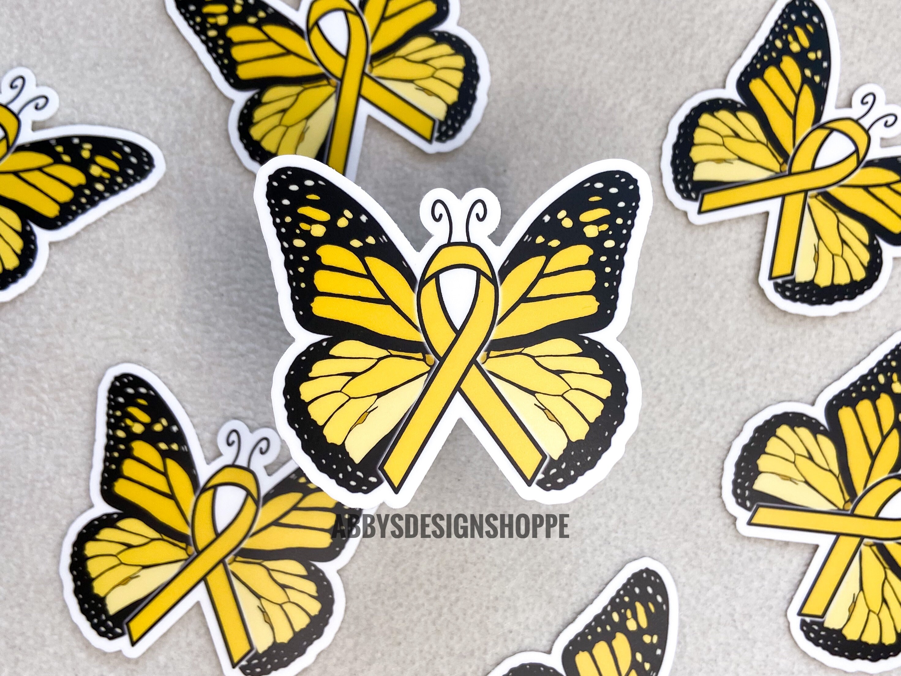 Gold Cancer Ribbon Yellow Cancer Ribbon Butterfly Sticker - Etsy