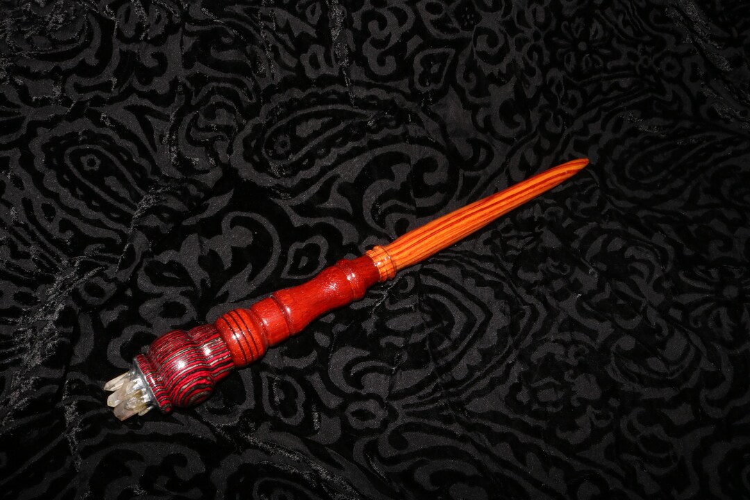 Wand/ Zebrawood, Red Oak, Dyed and Crystals - Etsy