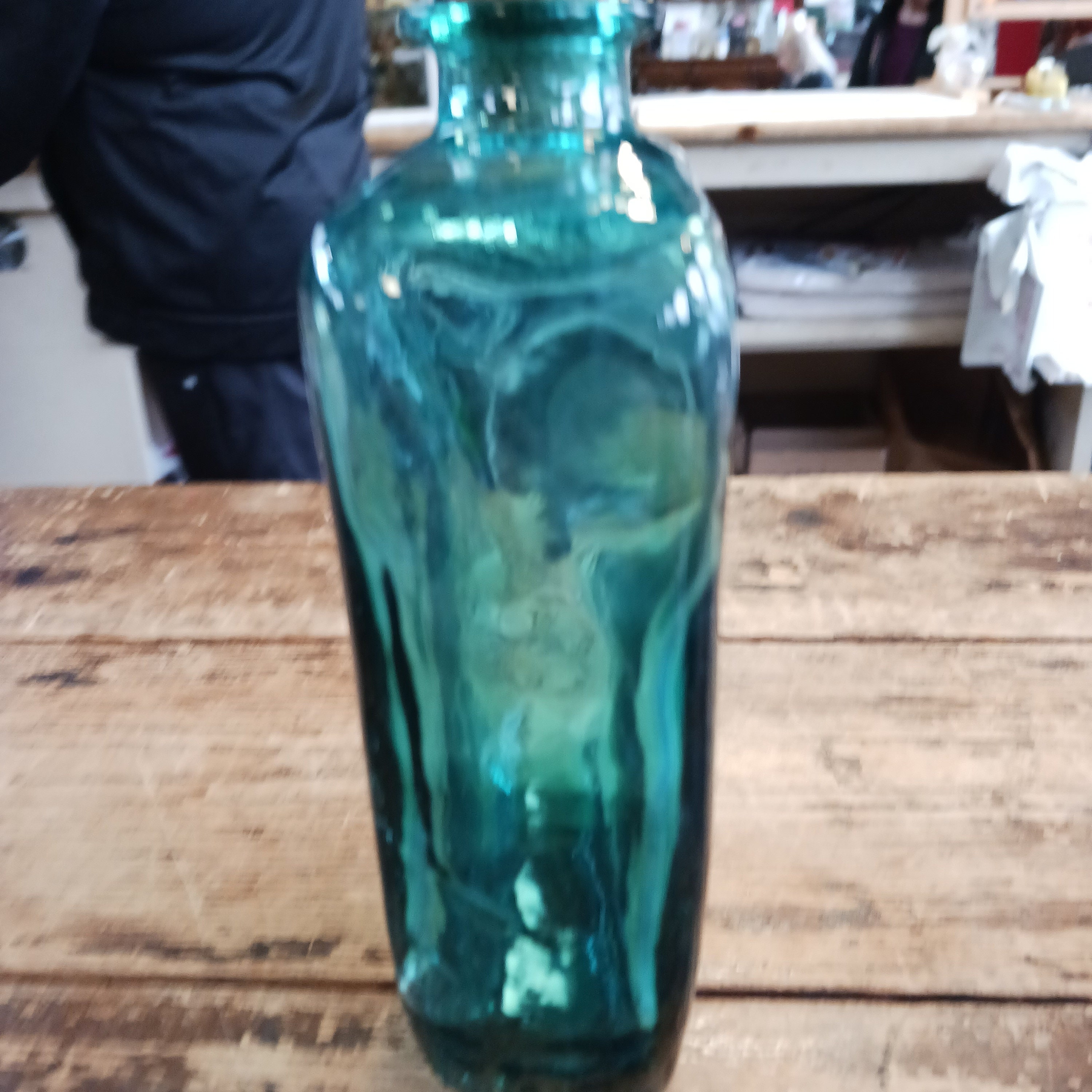 Teal Blown Glass Bottle With Cork Stopper Etsy