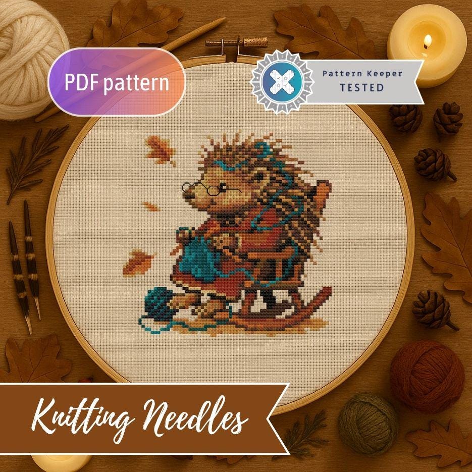 Knitting Needles Cross Stitch Pattern – Cozy Porcupine PDF ...