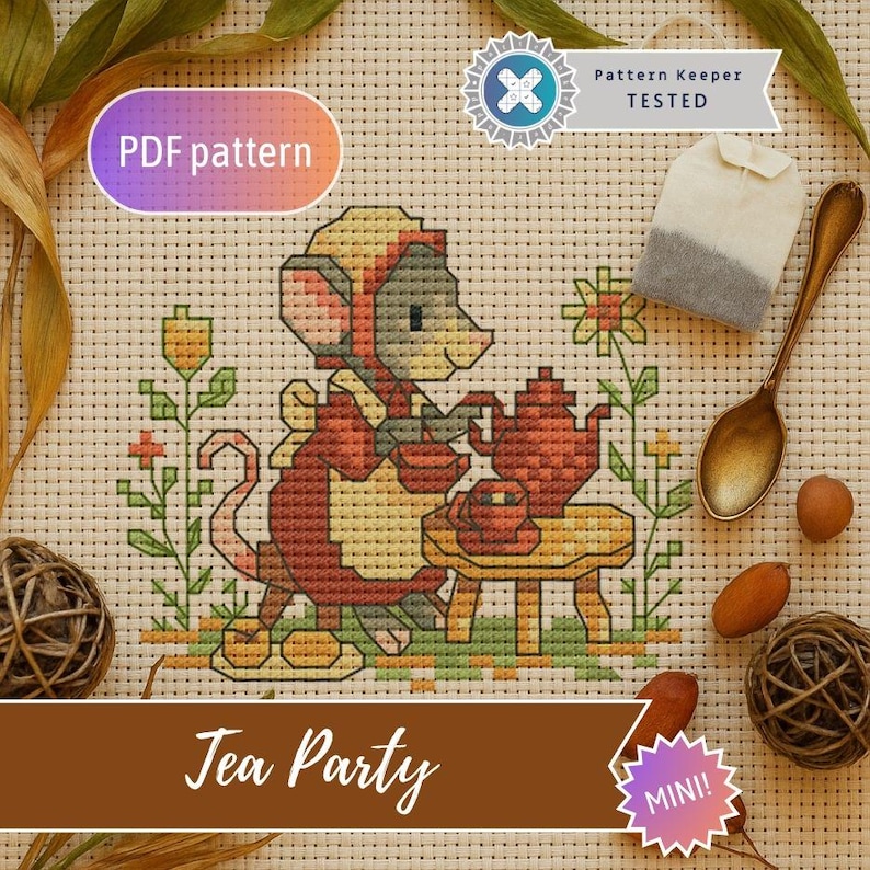 Tea Party Mouse Cross Stitch Pattern – Mini Cottagecore PDF – Cozy ...
