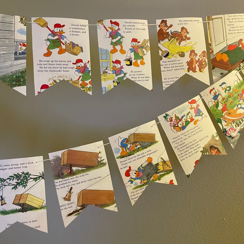 Vintage Donald Duck Book Paper Garland / Donald Duck Buys a House Book ...