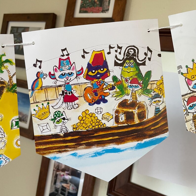 Pete the Cat Treasure Map Paper Garland / Cat Birthday Party Garland ...
