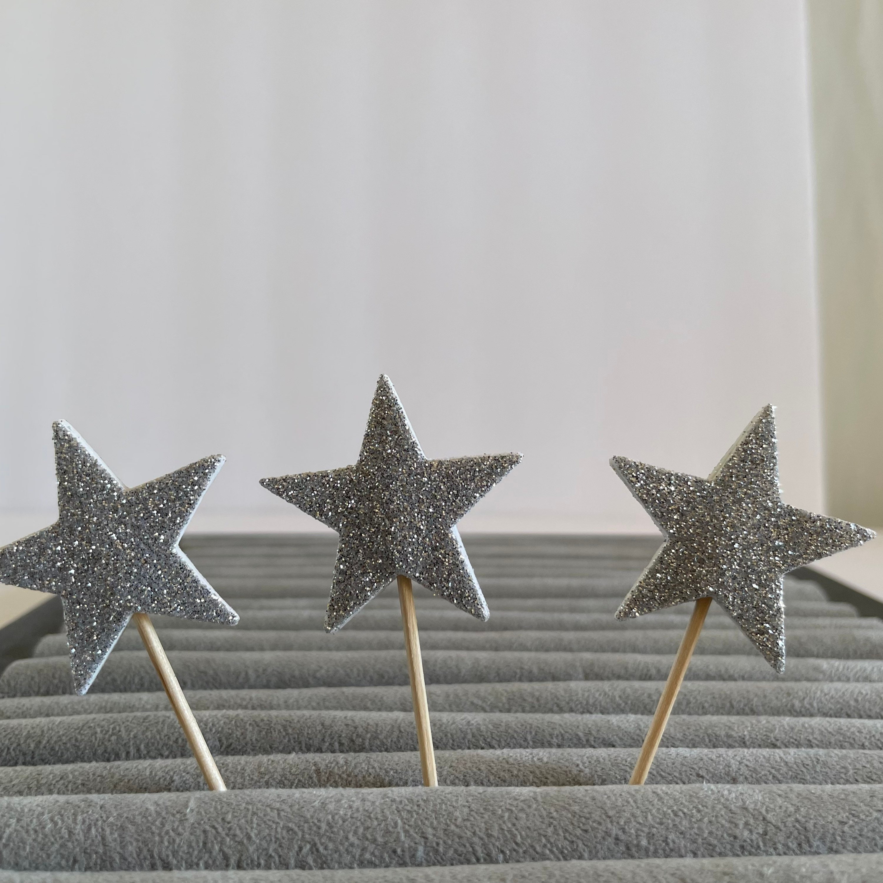 Glitter Silver Star Cake Topper Set / Twinkle Twinkle Little Star Cake ...