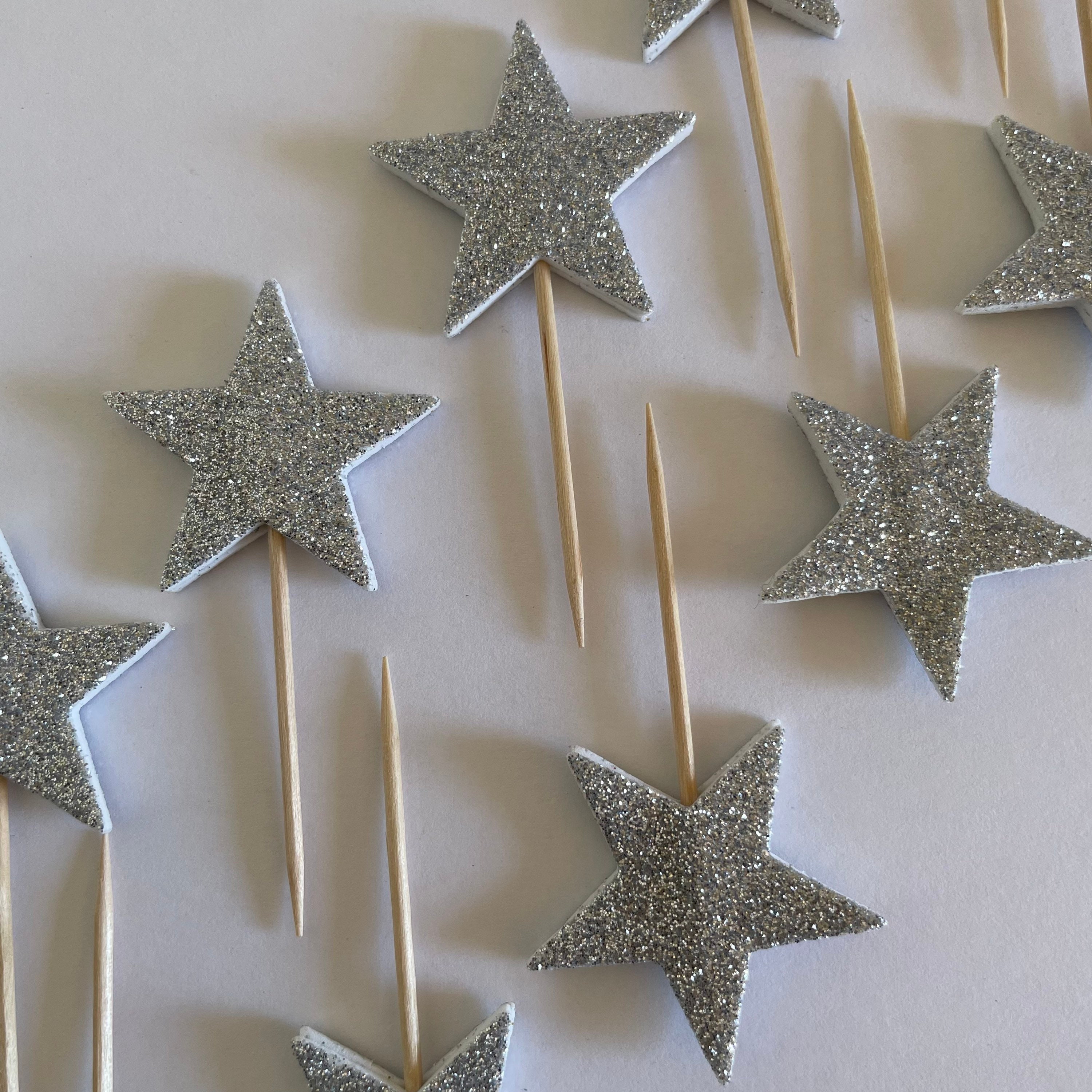 Glitter Silver Star Cake Topper Set / Twinkle Twinkle Little Star Cake ...